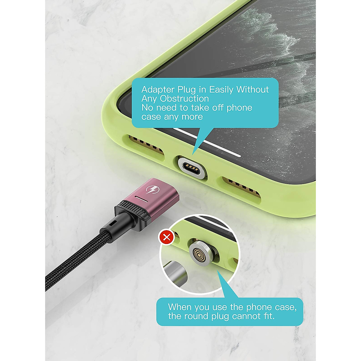 Magnetic USB Charging Cable, KUULAA 3A Magnetic USB Cable Support QC 3.0 Fast Charging & Data Transfer, Magnet Phone Charger Nylon Braided Cord for Most Smart Devices (3.3FT, Red)…