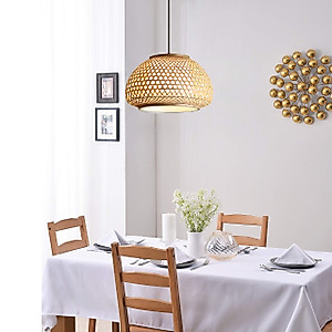 KWOKING Lighting Handmade Flush Mount Ceiling Light Retro Bamboo Dome Shade Pendant Light 1 Light Woven Hanging Lamp for Dining Table,Restaurant - 23.5"