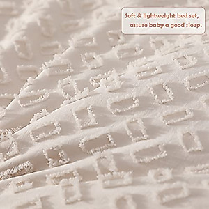 Cozyholy 4 Pieces Boho Tufted Toddler Bedding Set for Girls Boys Beige Soft Jacquard Embroidery Bed Sheets Set Comforter Set for Baby Kids | Include Comforter, Flat Sheet, Fitted Sheet, Pillowcase