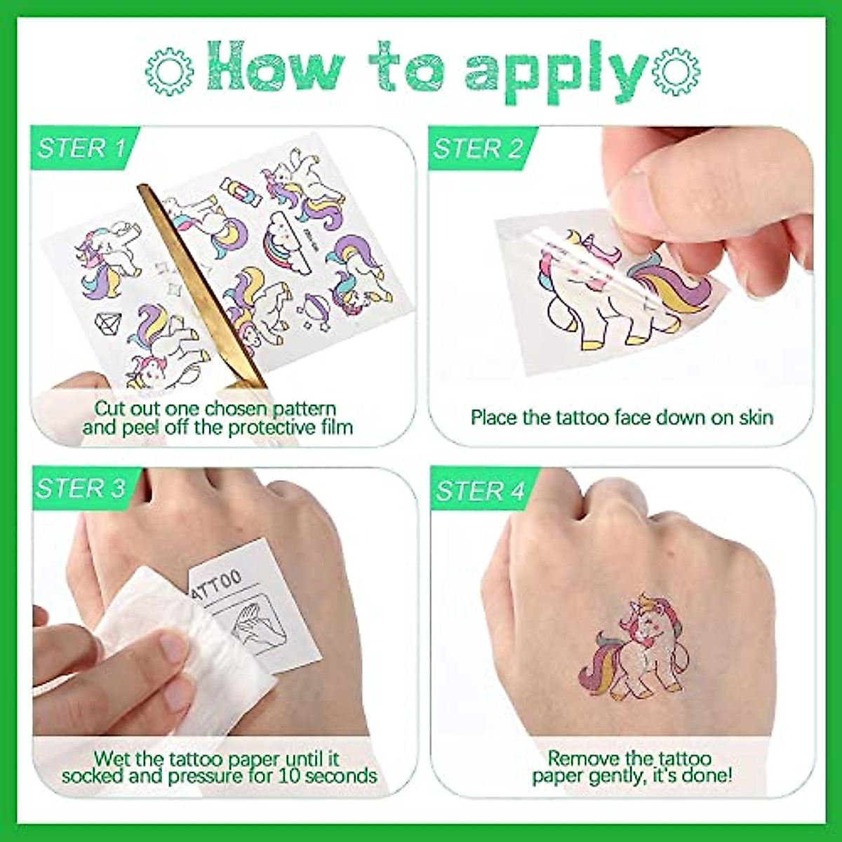 ZQFTZQ Glow In The Dark Temporary Tattoos for Kids,Mixed Style Luminous Temporary Tattoos Stickers Unicorn Butterfly Dinosaur Mermaid Face Temp for Girls Boys Glow Party Supplies Gifts Christmas Toys