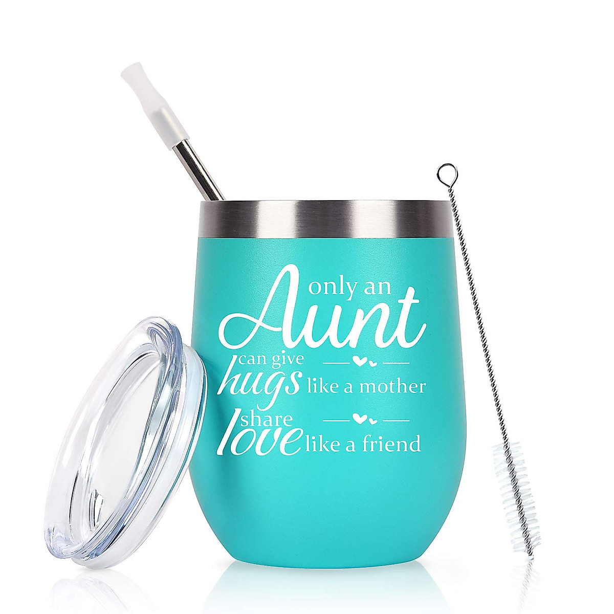 GINGPROUS Auntie Christmas Birthday Gifts Wine Tumbler, Funny Birthday Mother's Day Gifts for Aunts from Nephew Niece, 12 Oz Auntie Sippy Cup Insulated Stainless Steel Wine Tumbler with Lid, Mint