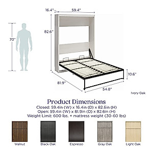 Signature Sleep Paramount Full Wall Bed & 2 Side Cabinet Bundle in Gray Oak