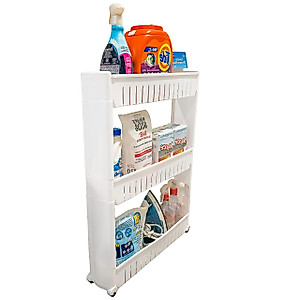 Slim Rolling Storage Cart - Narrow Slide Out Shelving Utility Cart - Mobile Storage for Laundry, Bathroom, Kitchen & Between Washer and Dryer.