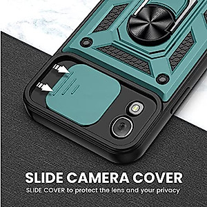 Suyomo for Alcatel TCL 30Z (T602DL) Case with Tempered Glass Screen Protector [2Pcs],TCL 30 LE Heavy Duty Case with Camera Cover Ring Holder Stand Shockproof Dual-Layer Protection Case (Green)