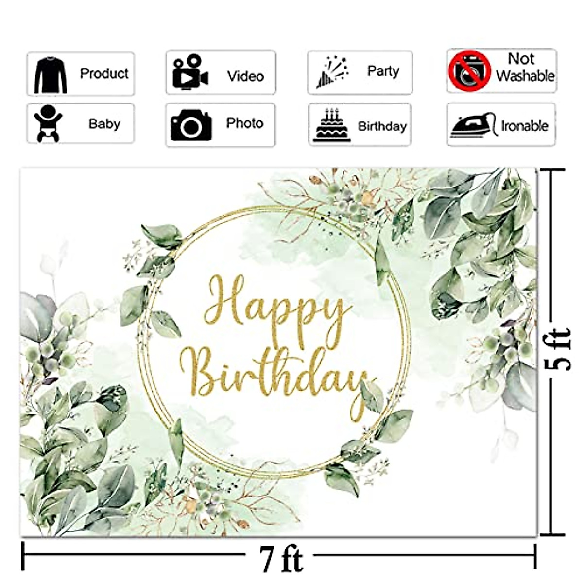 Greenery Succulent and Eucalyptus Leaves Photography Backdrop Bloom Eucalyptus Leaves Photo Background for Happy Birthday Party Decoration Supplies 7x5ft