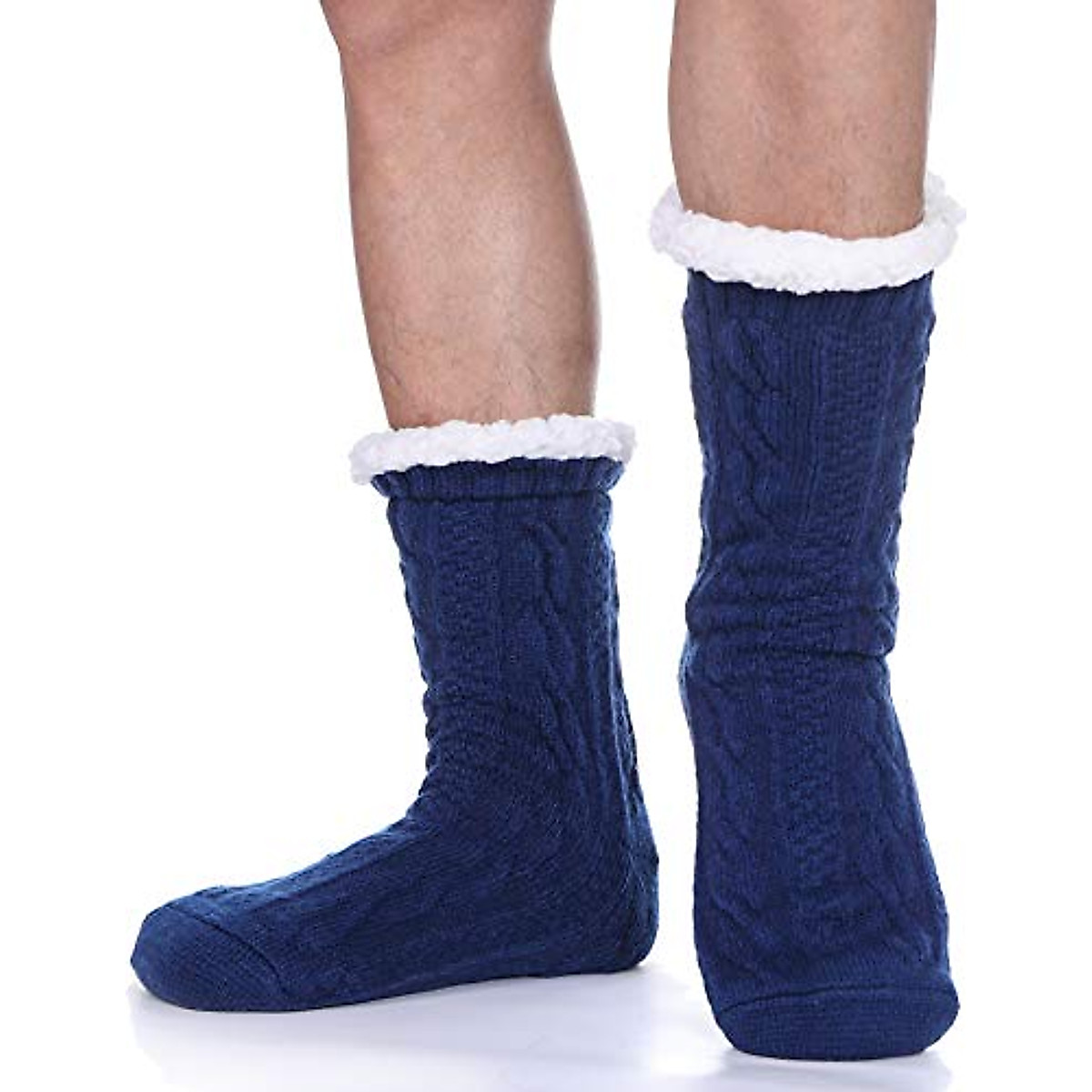 Anlisim Men Slipper Socks Fluffy Fuzzy Cabin Cozy Winter Warm Comfy Soft Fleece Thick Home Stocking Stuffers with Grips Non Skid Gift Socks（ Blue）