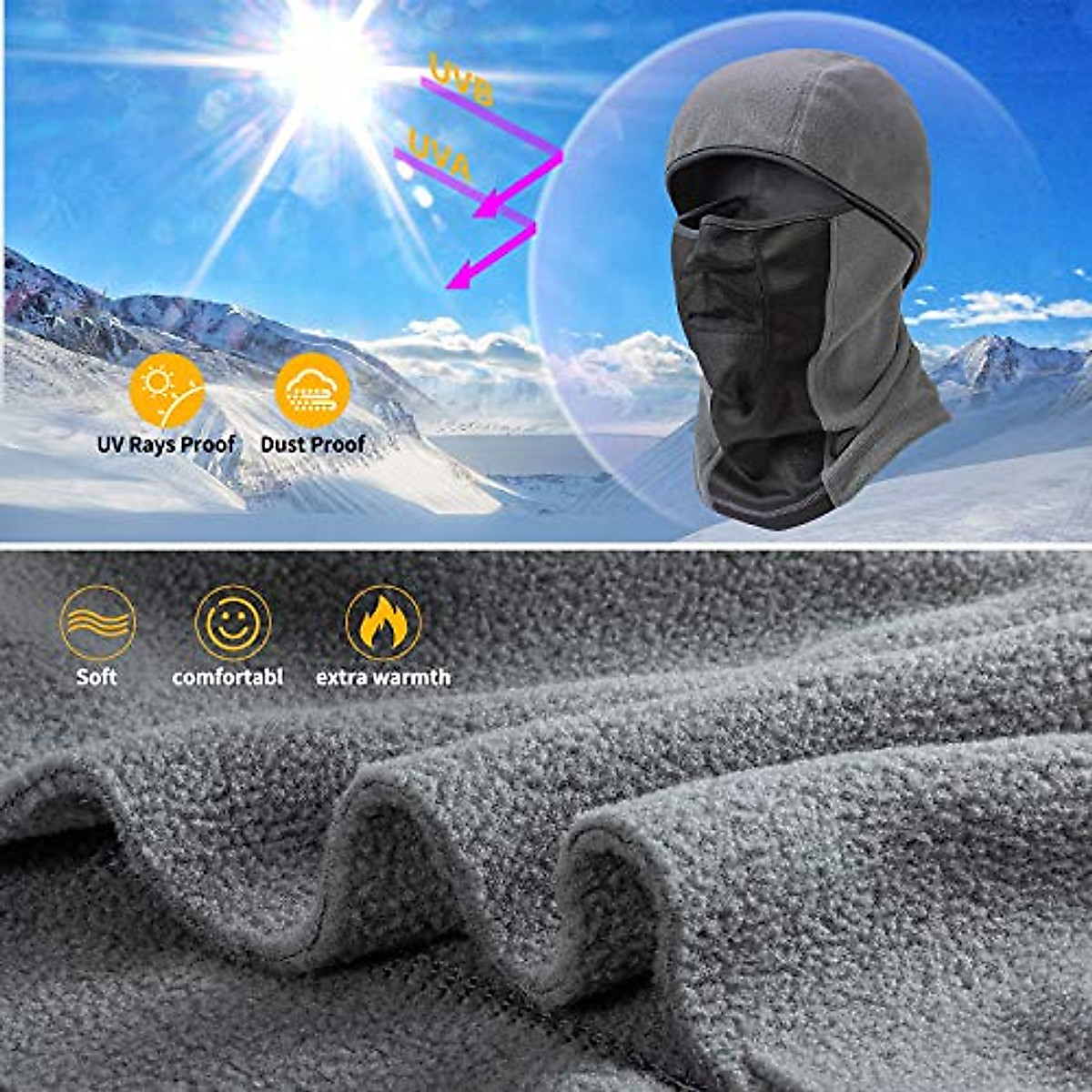 Balaclava for Women Men Winter Ski Face Mask Breathable Windproof Thermal for Motorcycle Riding Cycling in Cold Weather Gray