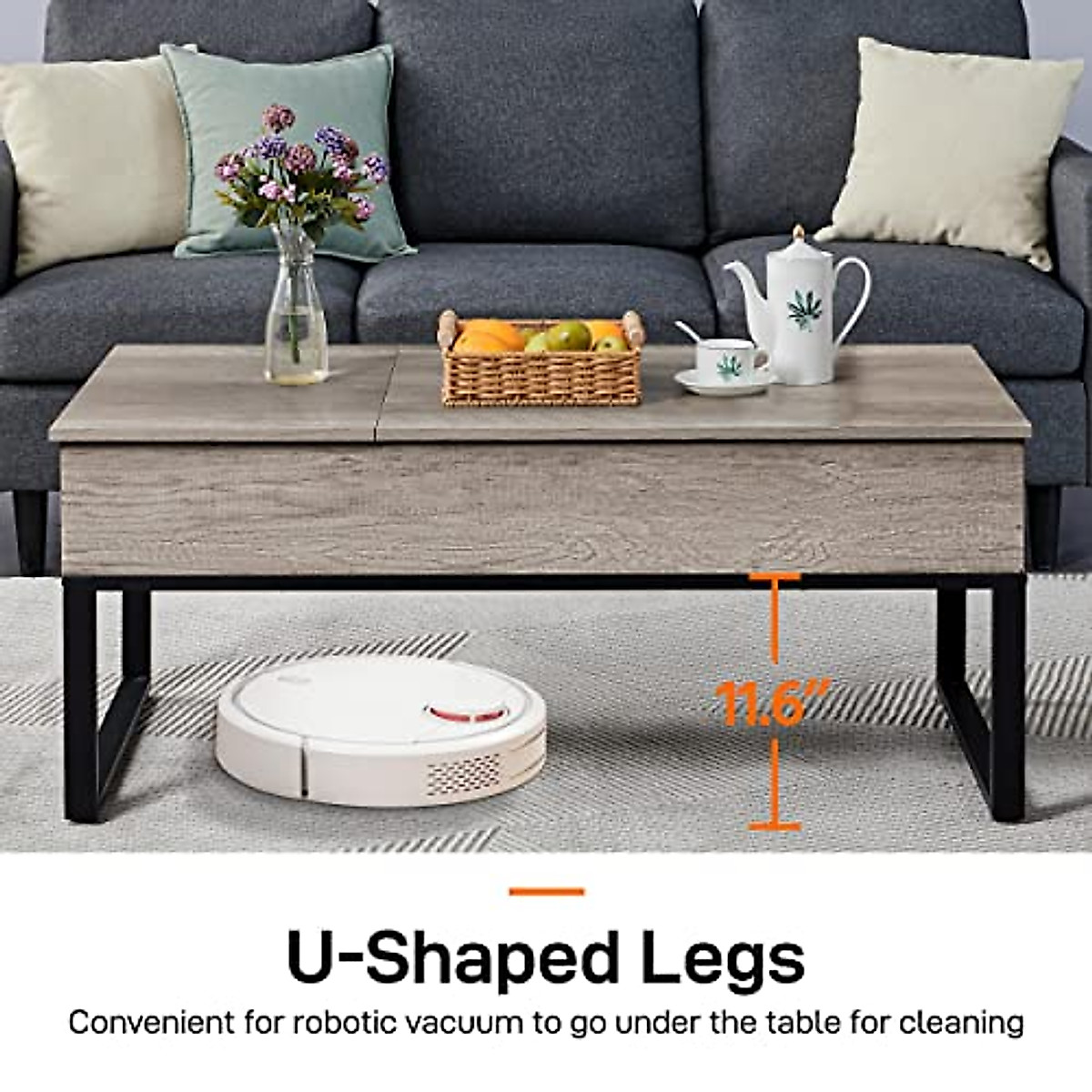 Yaheetech Lift Top Coffee Table with Hidden Storage Compartment, Farmhouse Wooden Center Table with 2 Way Raisable Tabletop & Gas Lift Mechanism for Living Room Reception Room,Gray