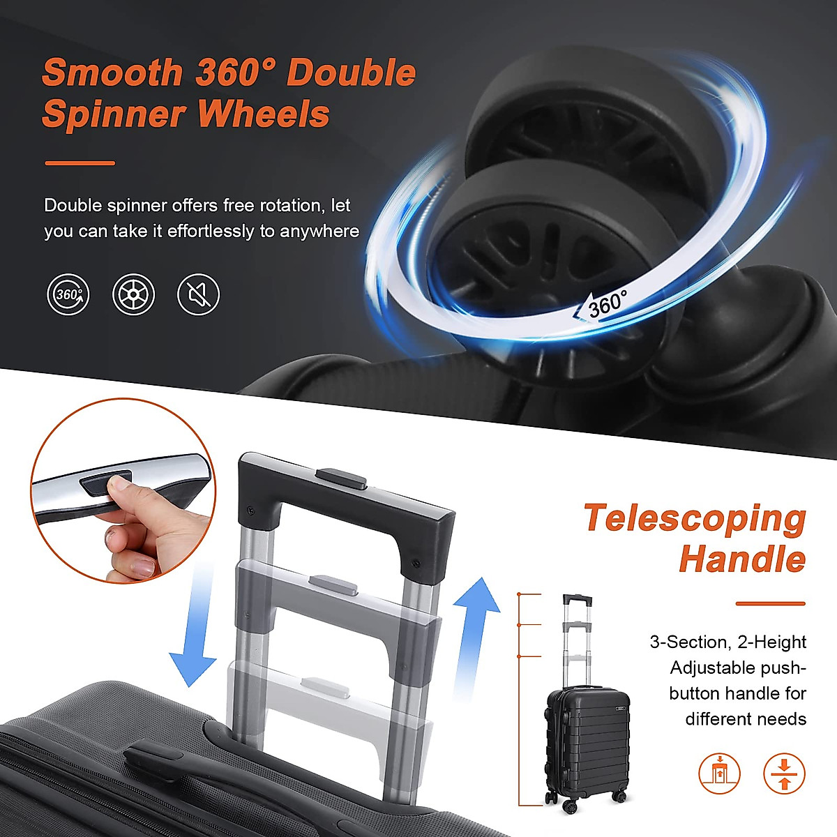 SUPER DEAL Black Luggage Set 3 Piece Hardside Expandable Luggage with Spinner Wheels Hardshell Lightweight Durable Suitcases Travel Carry Ons, 21/26/30 inch