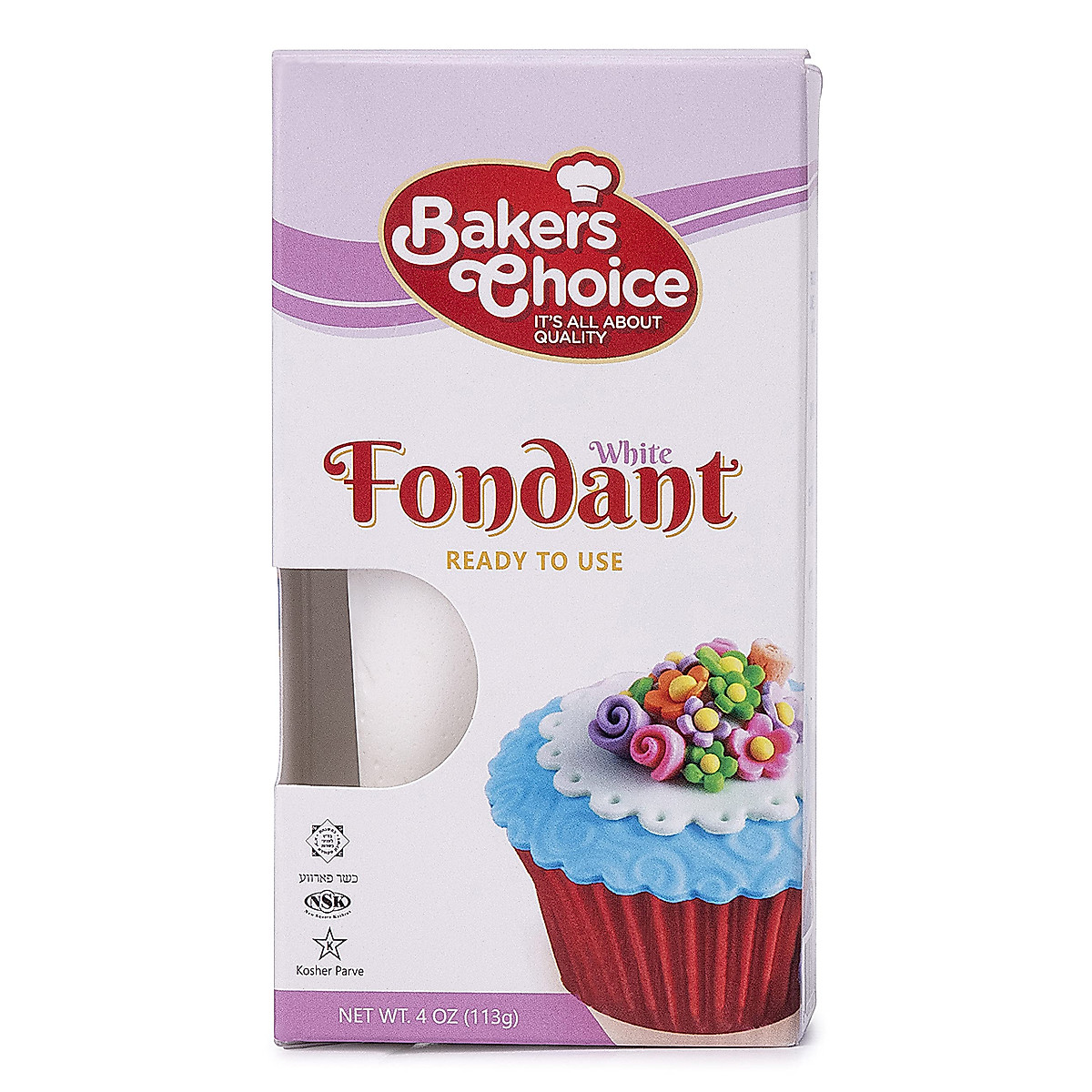 White Fondant Icing - 4 oz. - Ready to Use Cake Decorating Frosting - Easy To Roll, Moldable, Kosher, Dairy Free, and Nut Free - White Fondant For Cakes Cupcakes and Cookies - By Baker’s Choice