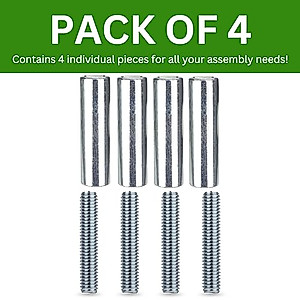 Spare Hardware Parts Bed Frame Set, Long Round Coupling Nut Sleeve and Threaded Rod (Replacement for IKEA Part #106986 + 100013) (Pack of 4 Each)