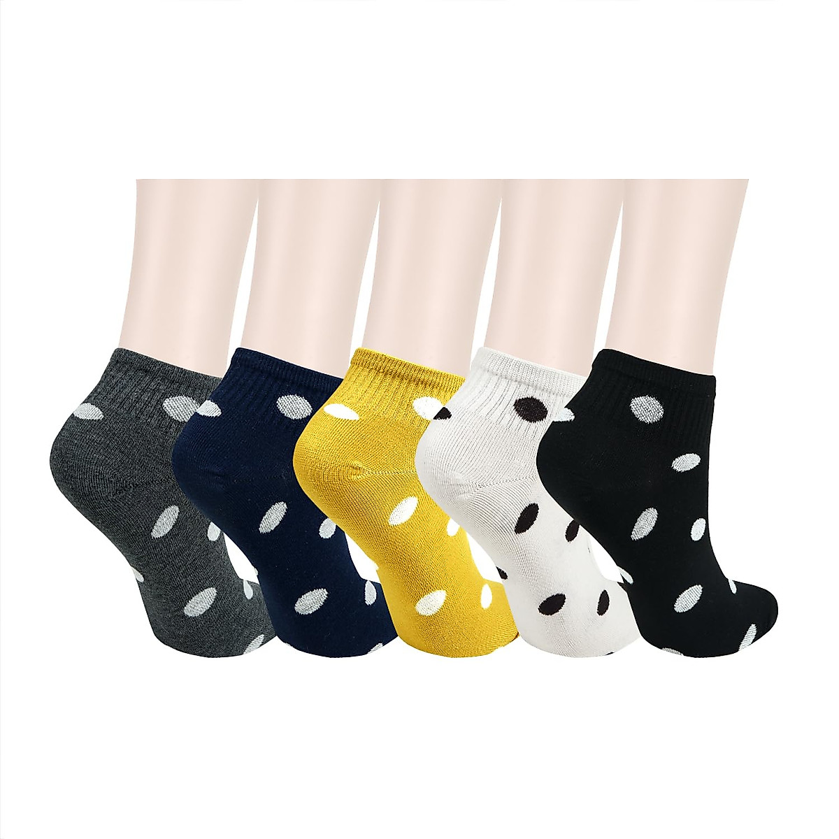Benefeet Sox Cute Ankle Socks for Women Girls Novelty Polka Dot Patterned Socks Funny Colorful Designed Summer Short Socks Cool Cotton Low Cut Socks Casual Socks 5 Pair