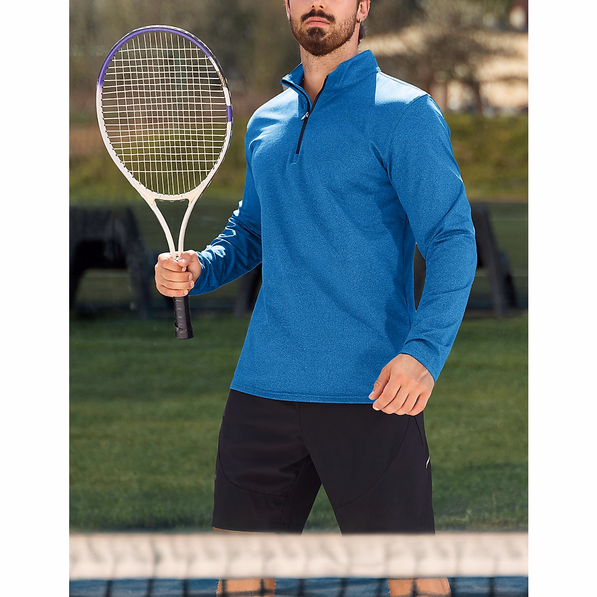 MAGCOMSEN 1/4 Zip Golf Pullover for Men Running Workout Pullover Lightweight Hiking Shirts Fleece Pullover Sea Blue,S