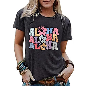 Hawaiian Shirt Women Hawaii Family Vacation Shirt Hawaii Trip Tee Girls Summer Hawaii Vacation T-Shirt(Grey,M)