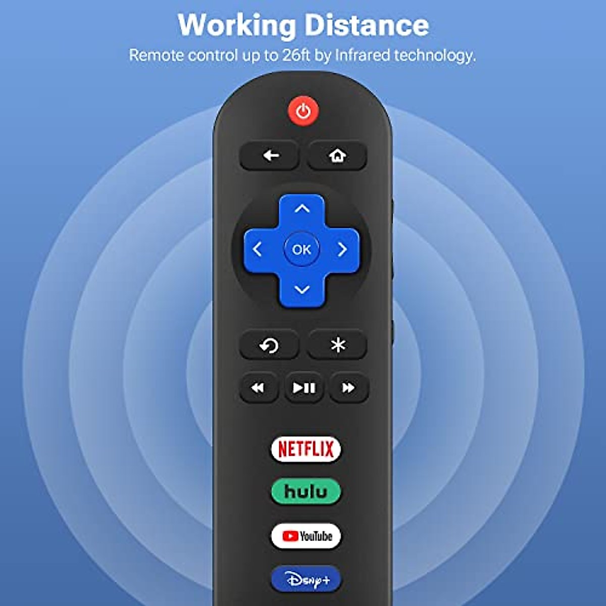 Gvirtue Remote Control Replacement for All Roku TV, Compatible for TCL, Hisense, Sharp, Insignia, ONN, Element, Westinghouse, Philips Roku Series Smart TVs, with Netflix, Hulu, YouTube, Disney+