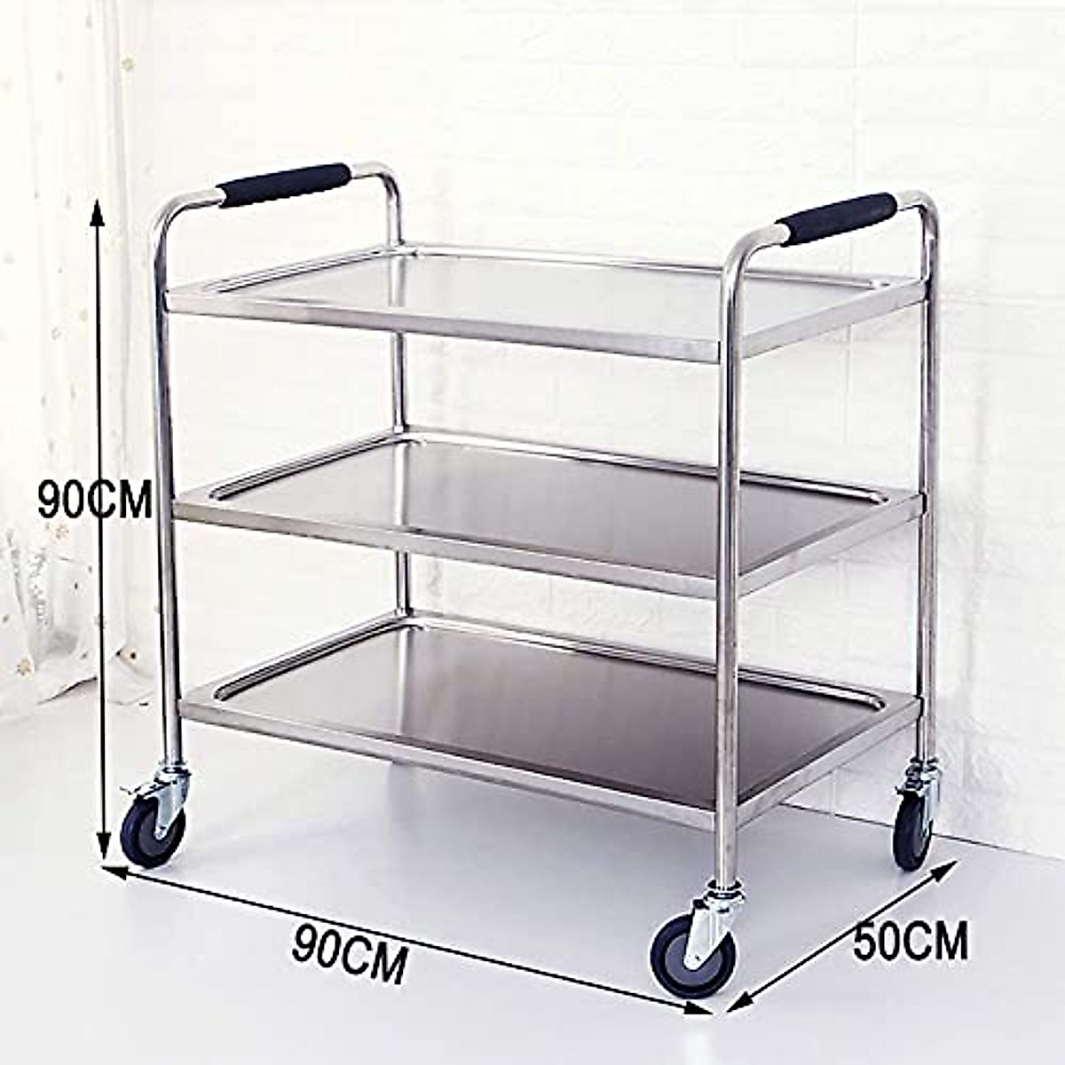 3 Tier Medical Equipment Cart with Brake Universal Wheel, Hotel Dining Cart, Beauty Salon SPA Rolling Trolley, 90cm Hieght