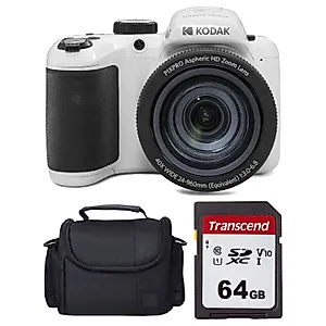 Kodak PIXPRO AZ405 Digital Camera (White) + 64GB Memory Card + Camera Case