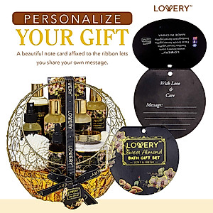 Valentines Gift Basket, Bath and Body Gift Basket For Women and Men – Sweet Almond Home Spa Set with Fragrant Body Lotions, Bath Bombs, Gold Candy Dish & Much More - 11 Piece Set, Care Package for Mom