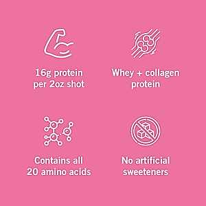 Vidafuel Protein Drink, 16g protein per 2oz shot, 32 fl oz carton, 2 Pack, berry and citrus, collagen and whey drink, no artificial sweeteners