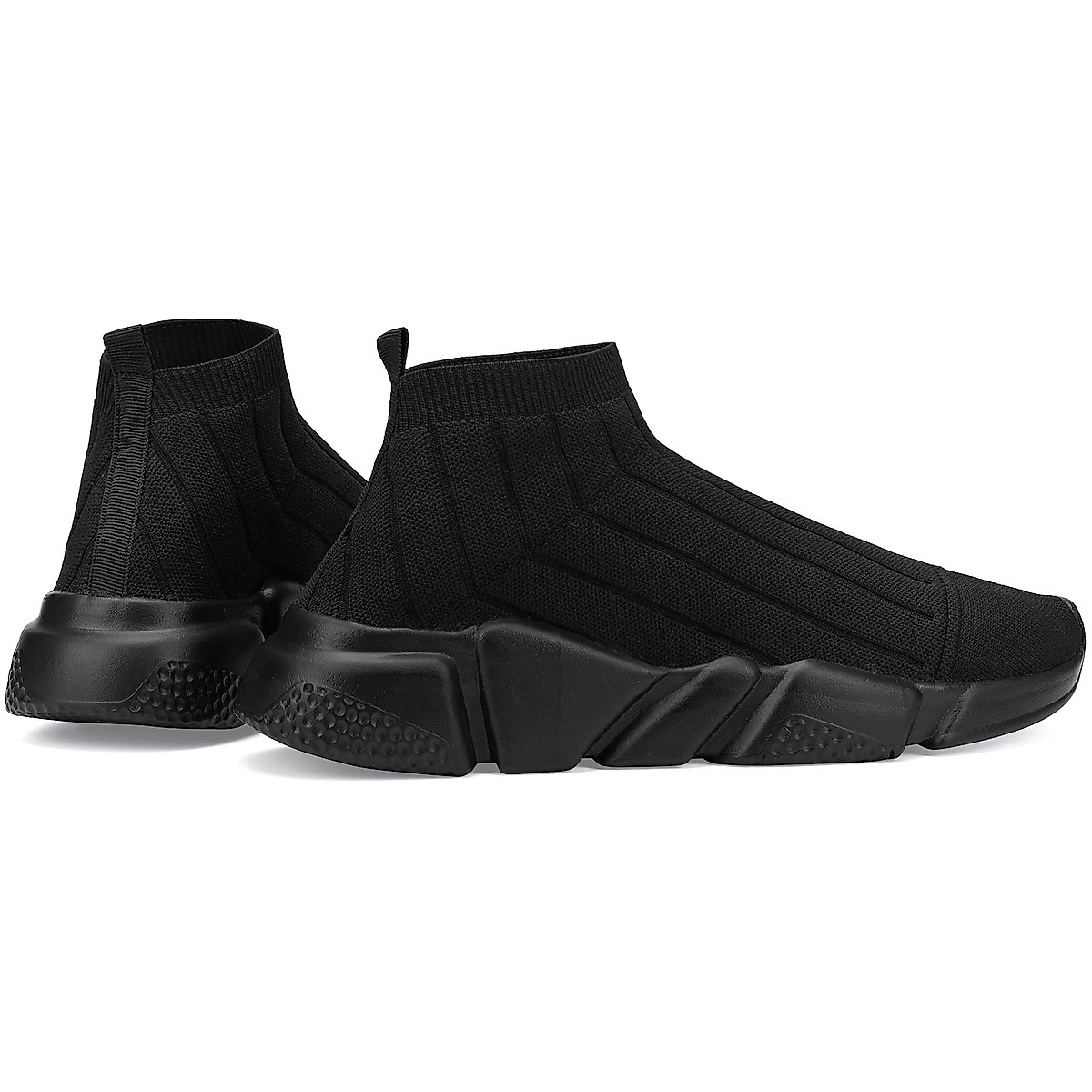Santiro Mens Running Shoes Casual Slip on Shoes Breathable Walking Athletic Tennis Shoes Lightweight Knit Sock Sneakers for Men All Black 12 US