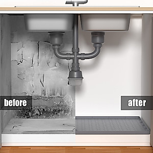 BAIHUI Under Sink Kitchen Cabinet Mat- 34" x 22" Flexible Waterproof Silicone Cabinet Protector & Drip Tray Liner Unique Drain Hole Design- Hold up to 3 Gallons of Liquid