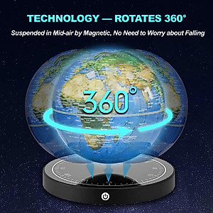 Floating Globe, Magnetic Levitating Globe with LED Light, 360° Rotating Geographic Globe World Map for Home Office Decor, Cool Tech Gift for Kids, Teacher, Husband, Colleague..