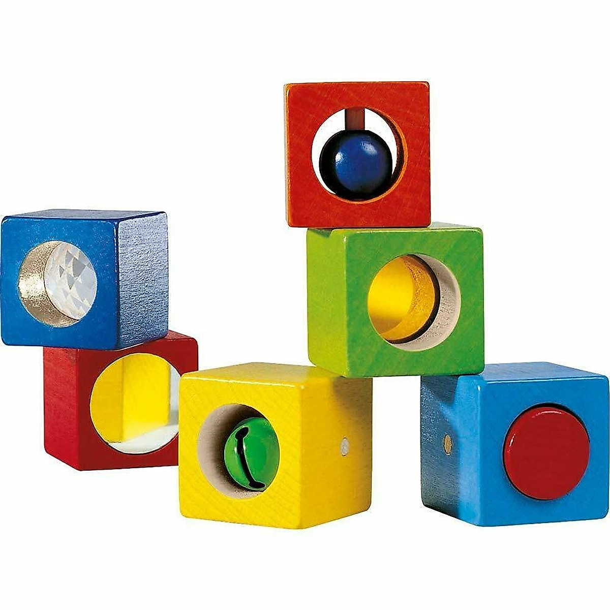 HABA Discovery Wooden Blocks - 6 Colorful Cube Building Blocks with Unique Effects for Ages 1 and Up (Made in Germany)
