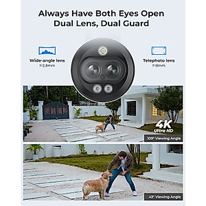 REOLINK Dual View PoE Camera - IP Security Camera System with 1x 4K Wide-Angle Lens and 1x 3MP Telephoto Lens for A Close-up, AI Detection, Color Night Vision, Two-Way Talk, RLC-81MA
