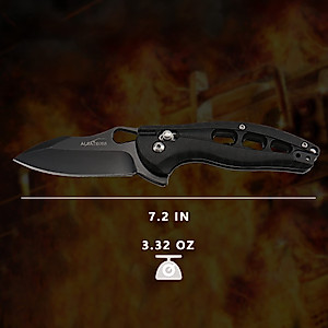 ALBATROSS Fliper Opening Camping Hunting Folding Pocket Knife with Axis Lock, Black Coated Stainless Steel Blade, Black FRN Handle, Gifts for Family and Friends, 7.2-Inch