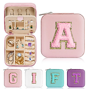 Parima Easter Gifts for Girls - Gifts for Teen Girl Trendy Stuff, 6,7,8,9,10,11,12 Year Old Girl Birthday Gift Travel Jewelry Box Organizer Gifts 2025 - Letter A, Pink