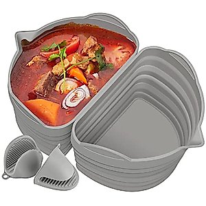 Syntus Slow Cooker Liners Divider, Large Size Crock Pot Liners Divider Insert Reusable Silicone Cooking Liner Dishwasher Safe, Fit 6QT to 8QT for Slow Cooker Crockpot, Grey