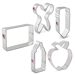 Back to School and Teacher Appreciation Cookie Cutters 5-Pc Set Made in USA by Ann Clark, Apple, Pencil, Crayon, Scissors, Paper