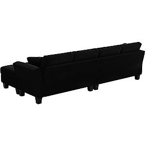 Belffin Black Velvet Sectional Couch L Shaped Sofa 4 Seat Sofa with Chaise Convertible L-Shaped Couches Reversible Sectional Sofa Black