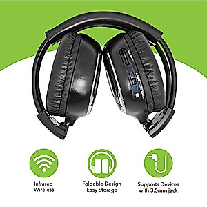 RP Accessories IR-2008B Infrared Wireless Headphones, 2-Channel Folding Universal Rear Entertainment System IR Headphone for Car TV and DVD Player Audio