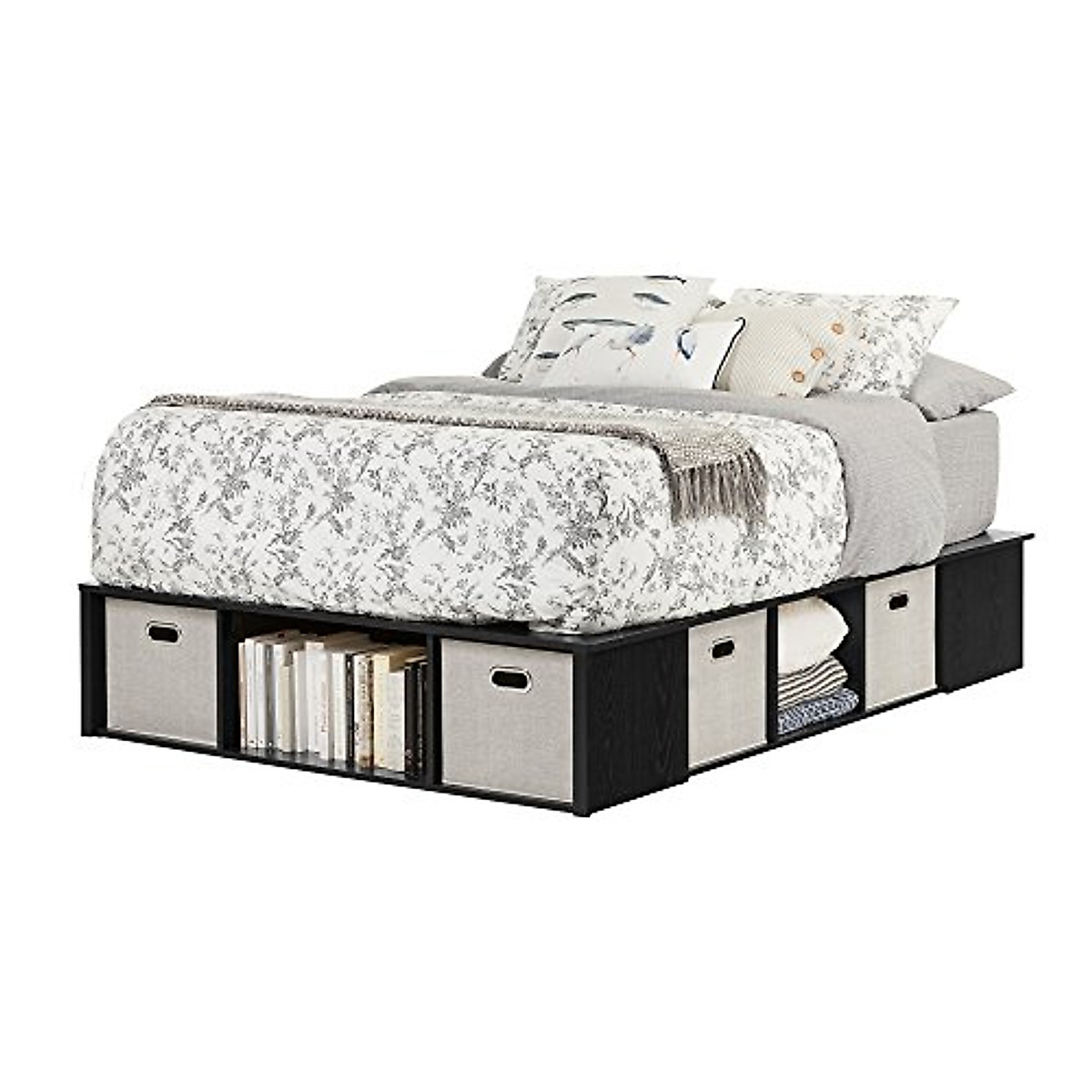 South Shore Flexible Bed with Storage and Baskets Black Oak, Contemporary
