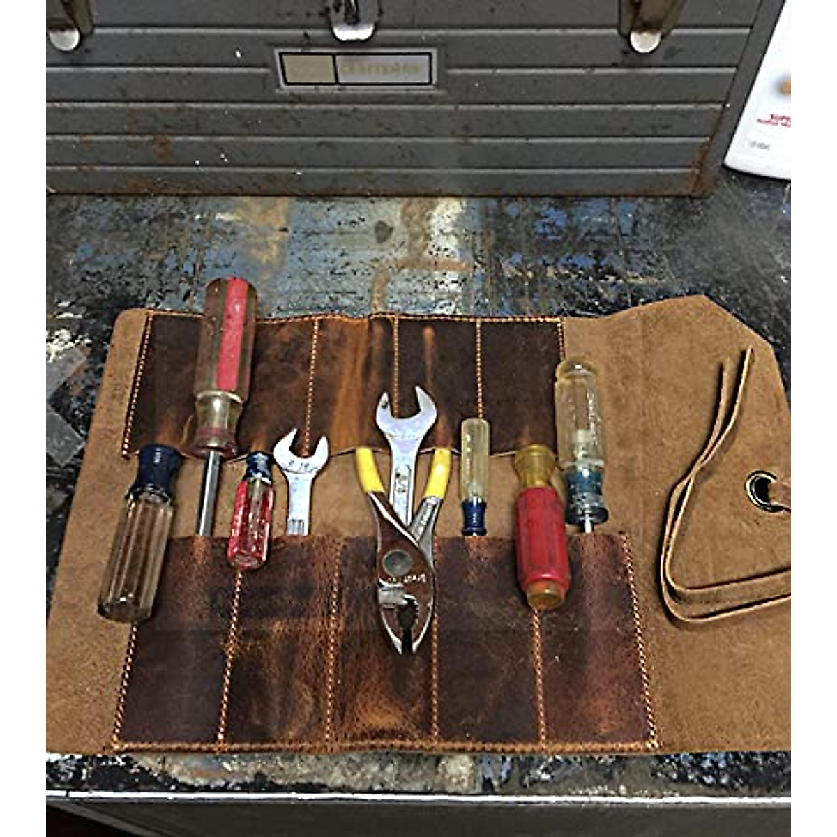 Leather Tool Roll Up Pouch - Leather Tool Wrench Roll/Chisel Bag by RUSTIC TOWN
