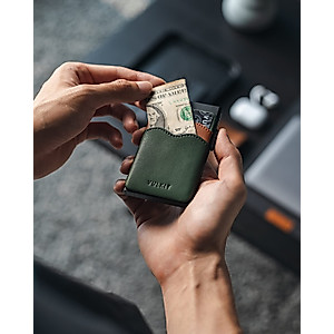 VULKIT Credit Card Holder Minimalist Slim Pop Up Wallet with Leather Slots RFID Blocking for Men and Women Holds 7 Cards and Notes Green