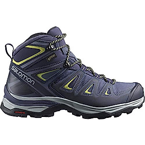 Salomon X Ultra 3 MID Gore-TEX Hiking Boots for Women, Crown Blue/Evening Blue/Sunny Lime, 8