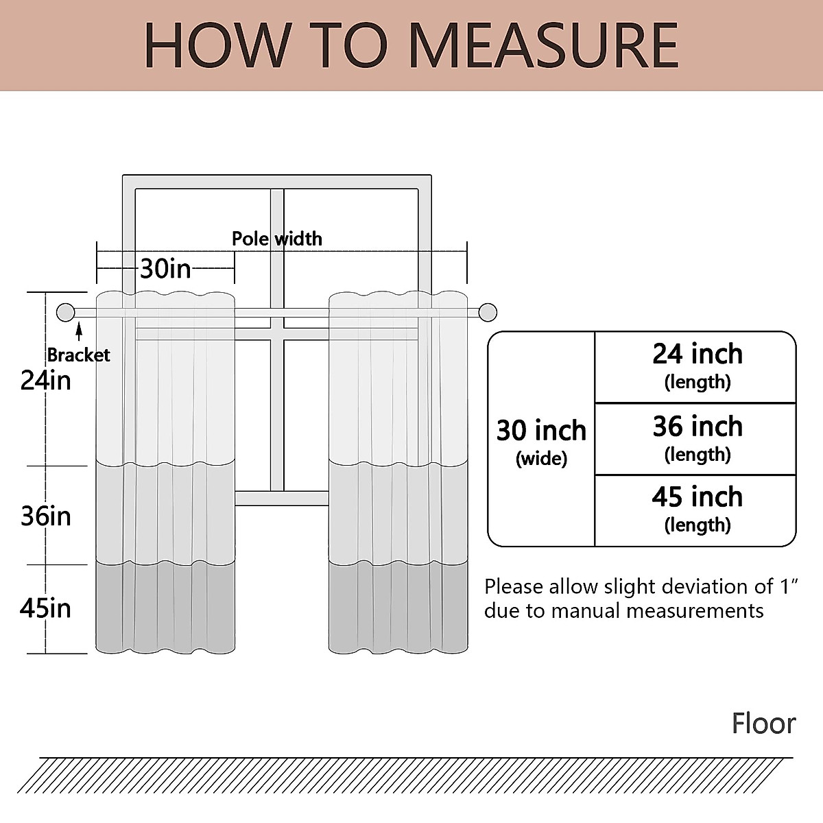 MRTREES Kitchen Curtains Striped Semi-Sheer Tier Curtains Farmhouse Pinstripes Linen Textured Short Cafe Curtain Panels for Bathroom Living Room RV Rustic (2 Panels, W30×L36, Ivory on White)