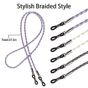 QINGZHE 6Pcs Women Eyeglass Strap Chains Anti-slip Eye Glasses Holder Around Neck Chains Straps Adjustable Leather Lanyards Eyeglass Straps Sport Eye Glasses String Holder Strap for Men Kids