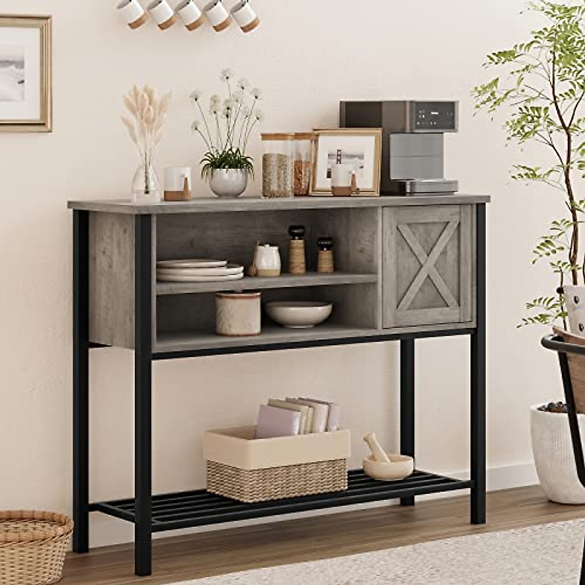 IDEALHOUSE Buffet Storage Cabinet, Coffee Bar Cabinet with Storage, Kitchen Farmhouse Buffets and Sideboards with Door and Shelves Wood Console Table for Entryway, Dinning, Living Room