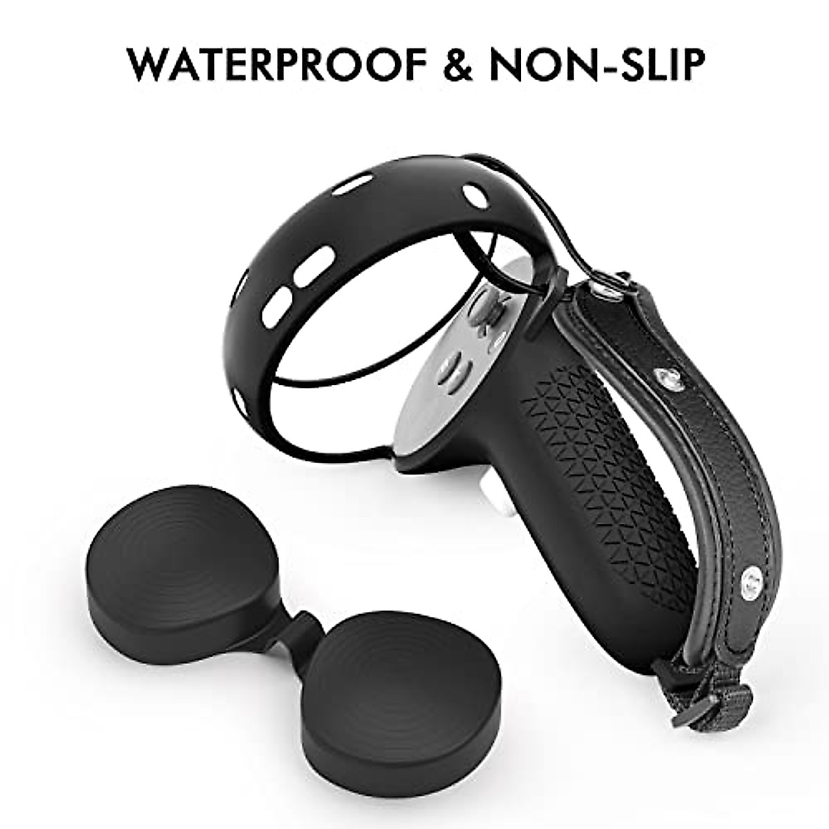Controller Grips Cover for Oculus Quest 2, Anti-Leakage Silicone Face Cover for Oculus Quest 2, with Lens Protective Cover and VR Shell, Accessories Set 4-in-1 for Oculus Quest 2 (for Quest 2, Black)