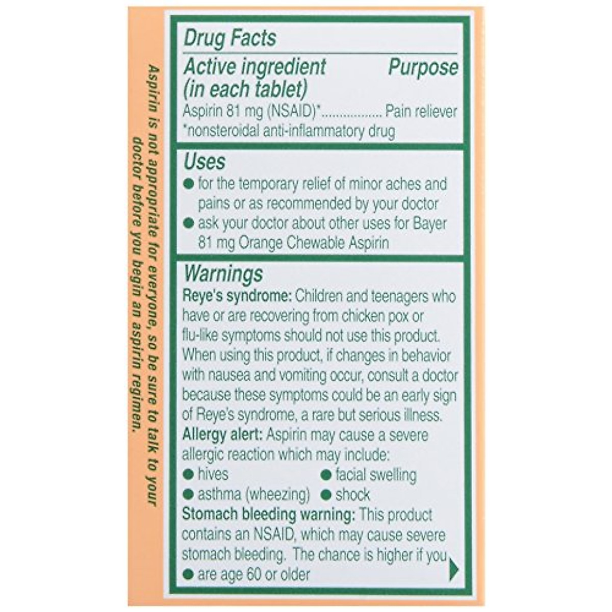 Bayer Children's Chewable, Children's Aspirin Pain Reliever, Orange, 36 ct