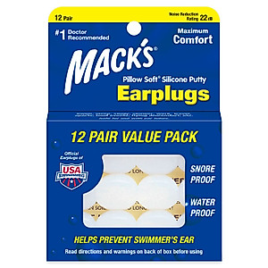 Mack's Pillow Soft Silicone Earplugs, 12 Pair – The Original Moldable Silicone Putty Ear Plugs for Sleeping, Snoring, Swimming, Travel, Concerts and Studying | Made in USA