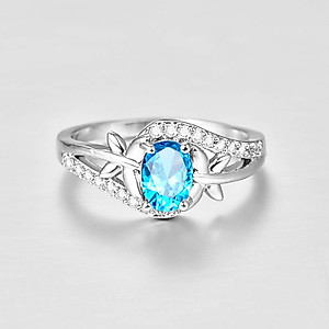 Narica Silver Plated Oval Cut Created Blue Topaz CZ Cubic Zirconia Filled Eternity Halo Cocktail Party Wedding Engagement Statement Band Women's Dragonfly Butterfly Ring for Mom Bridal Lover Gift 9#