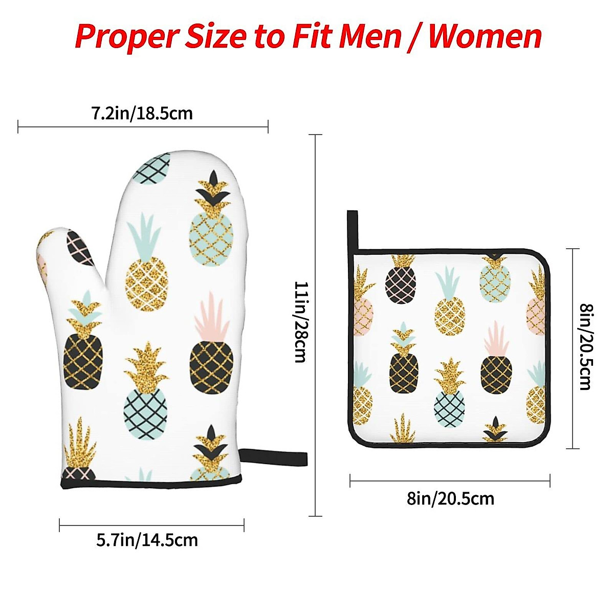 Abstract Tropical Fruit Pineapple Oven Mitts and Pot Holders Sets of 4,Non-Slip Heat Resistant Oven Gloves for Baking Cooking Grilling BBQ