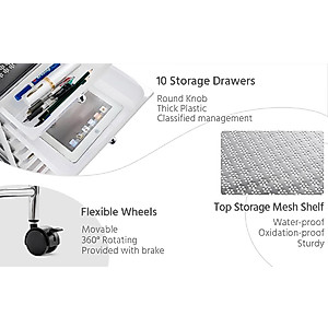Yaheetech 10 Drawer Cart Rolling Plastic Storage Cart and Organizer Multipurpose Mobile Rolling Utility Storage Organizer for Home Office School and Workshop, White