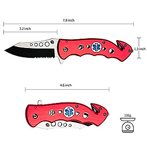 Dispatch Folding Pocket Knife Red Aluminum Handle with Saw Rope Cutter and Glass Breaker, Multifunction for Outdoor Hunting Camping Hiking EDC Tool