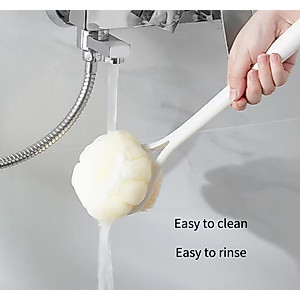 Back Scrubber for Shower, Body Scrubber with Soft Bristles and Loofah, Dual-Sided Long Handle Bath Brush Skin Exfoliator Wet or Dry Body Brush, for Men Women, Anti Slip Handle, Shower Back Washer