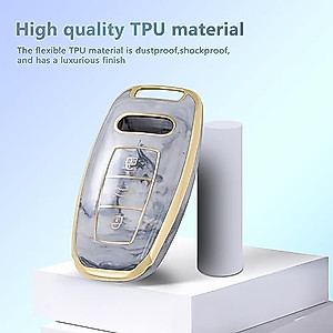 SWEETBOND Key Fob Cover with Keychain fit Audi A6L A6 A7 A8 Q7 Q8 E-Tron 2018-2022 A3 S3 S6 SQ7 RS6 S7 RS7 Smart Remote Control Protector white